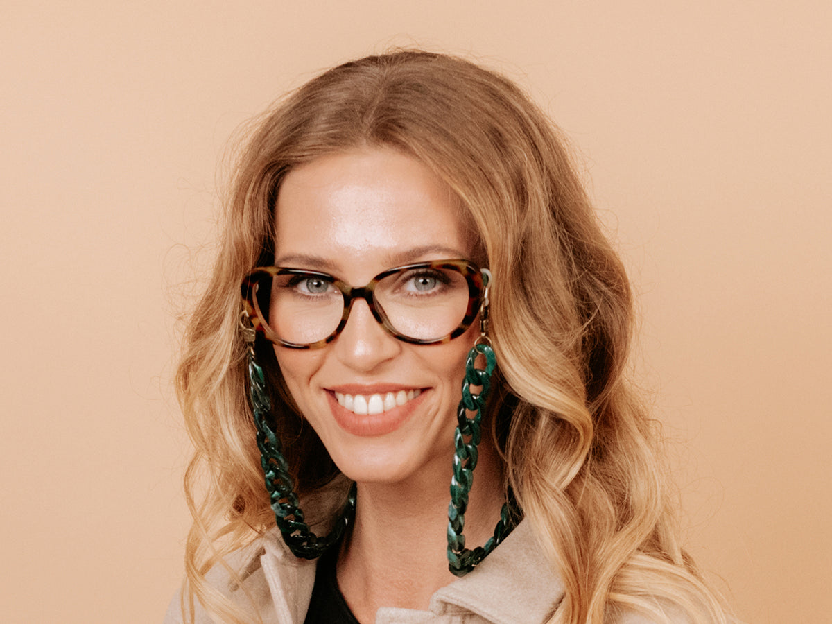 Glasses Chain 'Flat Chunky' Green Marble - Goodlookers