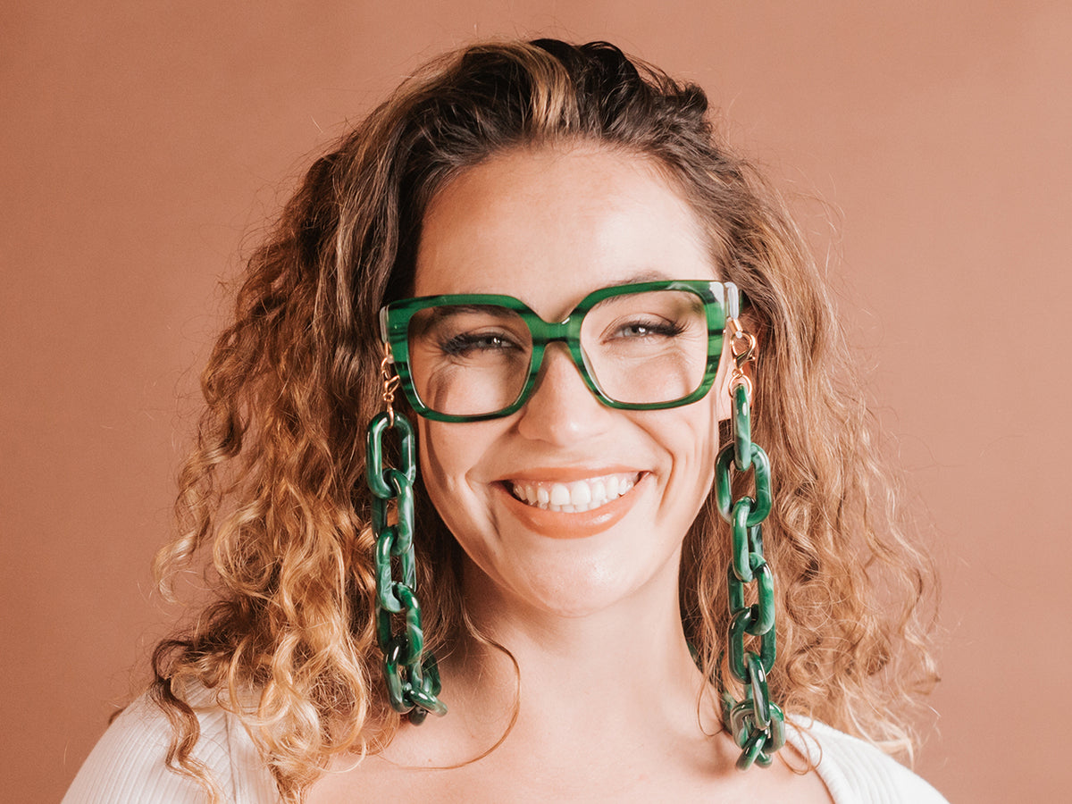 Glasses Chain 'Chunky Oval' Green Marble - Goodlookers