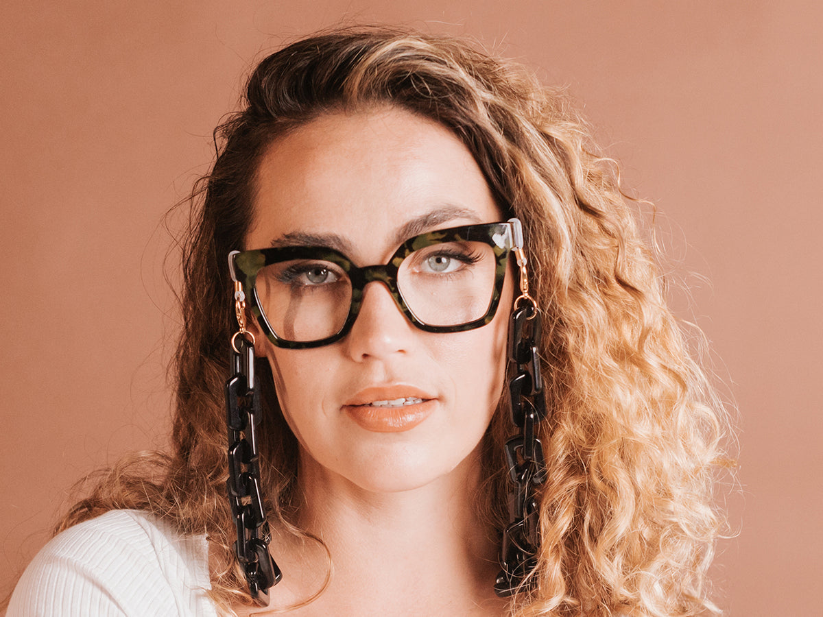 Glasses Chain 'Chunky Rectangular' Shiny Black - Goodlookers