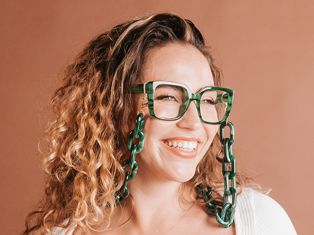 Glasses Chain 'Chunky Oval' Green Marble - Goodlookers